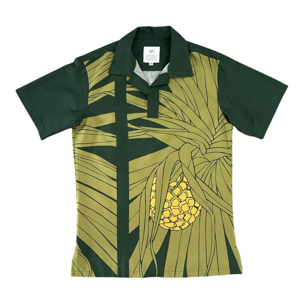 Hua Melemele Pareu Huliau Aloha Shirt- Forest – Sig Zane Designs
